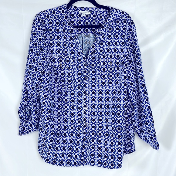 Notations | Tops | Notations Long Sleeve Blue Blouse White Vneck Size ...